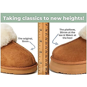 Dearfoams Women's Fireside Sydney Shearling Fur Indoor/Outdoor Scuff Slipper with Wide Widths, Chestnut Platform, 9