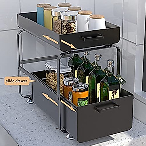 HytTer Sinks Under Sink Organizers,Kitchen Cabinet Organization,2 Tier Cabinet Shelf and Bathroom Organizer Rack for Kitchen Spices Cleaning Supplies Cosmetics/Black