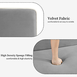 Rovibek 3 in 1 Convertible Sleeper Sofa Bed Pull Out Couch Futon Loveseat Velvet Chaise Lounge with 2 Pockets and 2 Pillows for Living Room, Ash Grey