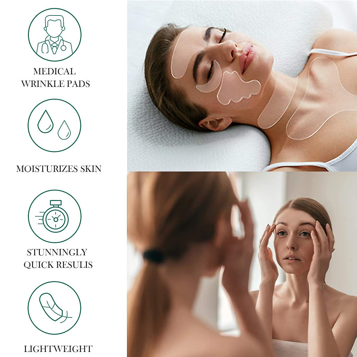 Chest Wrinkle Pads, use a Reusable Face Wrinkle Patches While Sleeping for Forehead & Between Eyes Medical Grade Care Décolleté Anti-Wrinkle Chest Pads Smooth & Prevent Wrinkles Patches
