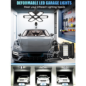 LED Garage Lights 1 Pack - 180W 18000LM Garage Lights Ceiling Led with 6 Adjustable Panels, 6500K Daylight Deformable Garage Lighting Bulb Fit E26/E27, LED Light for Garage Shop Barn Basement