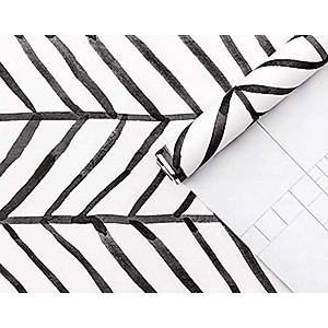 HAOKHOME 96020-1 Boho Stripe Peel and Stick Wallpaper Herringbone Black White Vinyl Self Adhesive Room Decor Contact Paper 17.7in x 9.8ft