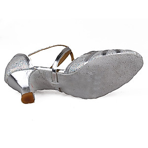 ROGMUJEN Women Latin Ballroom Dance Shoes Silver Tango Salsa Party Dress Dance Heels Shoes Wedding Pumps,Silver,6.5US,ML131