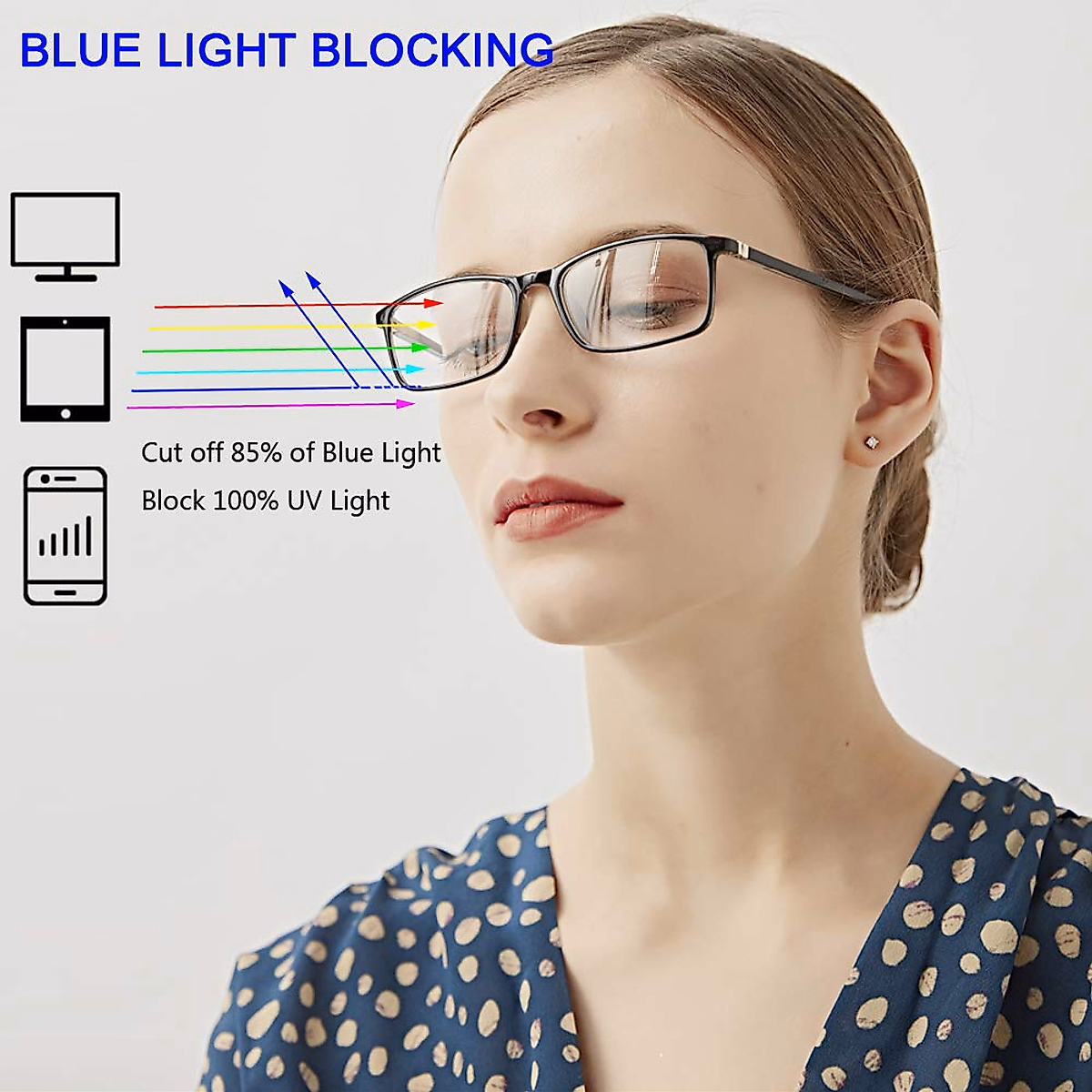 YTDBNS Reading Glasses for Men and Women, Blue Light Blocking Readers, Lightweight Rectangular Frame, Spring Hinge, Clear Vision, Stylish Eyeglasses,1.5
