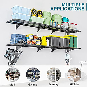 Dtrik Garage Storage Shelving Wall Mounted, 4 Pack 1.5x3.8ft, Loads 1000 lbs Heavy Duty Sturdy Shelves, Strong Garage Organiser, Storage Racks Units, Black Metal Floating Adjustable Wall System Shelf