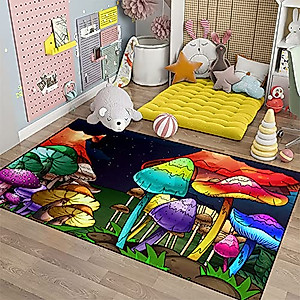 Jiospet Mushroom Rugs for Bedroom Large Cute Mushroom Rugs for Bedroom Trippy Mushroom Rugs for Bedroom Home Dining Living Room Decor Floor Mats, 5'×7'