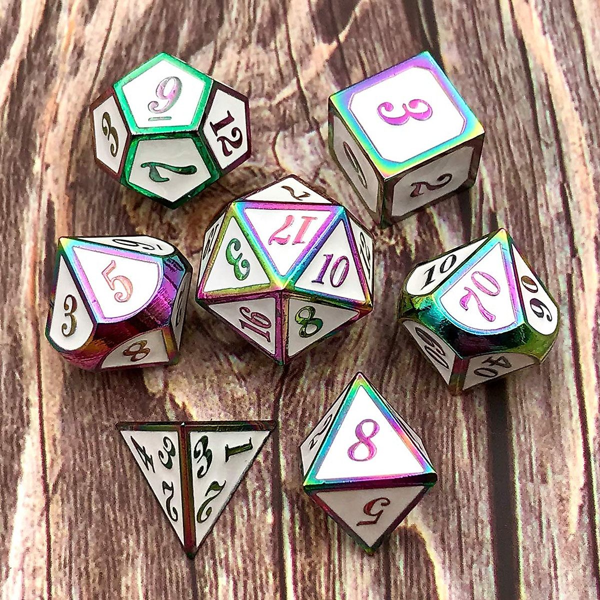 DND Metal Dice Set Enamel dice 7 Die Polyhedral Dice Set DND Dice Role Playing Game Dice Set with Storage Bag for RPG Dungeons and Dragons D&D Math Teaching