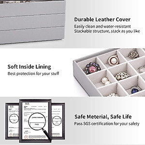 Vlando Miller Jewelry Tray Stackable Showcase Display Drawer Organizer Storage Checkerboard,Multiple color combinations, Large capacity multi-layer design and Fashion(grey)