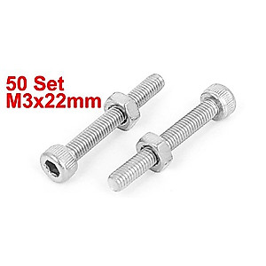uxcell M3x22mm Hex Socket Head Knurled Cap Screws Bolts Nuts Set 50Pcs