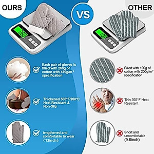 Oven Mitts and Pot Holders 4 pcs Set,High Heat Resistant 500 Degree Extra Thicken Long Kitchen Cotton Oven Glove for Cooking (12 Inch,Grey)