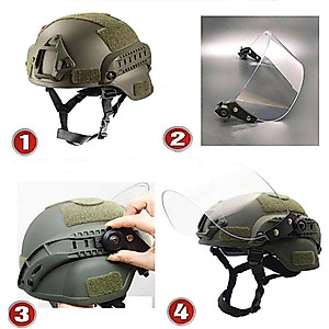 LEJUNJIE Tactical Fast Helmet with Clear Face Shield Sliding Goggles for Airsoft Paintball CS Games Outdoor Sports.