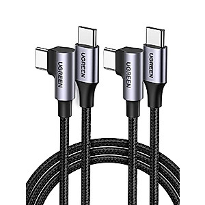 UGREEN 60W USB C to USB C Cable 2-Pack Right Angle USB C Charging Cable Compatible with Samsung Galaxy S23/S22/Z Fold 4, Pixel 7, Fire 7, MacBook Pro/Air, iPad Pro/Mini 6/Air 5 etc. 6.6FT
