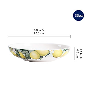 Bico Lemon Dreams Ceramic Pasta Bowl, Set of 5(1 unit 214oz, 4 units 35oz), for Pasta, Salad, Microwave & Dishwasher Safe