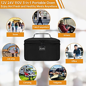 Aotto Portable Oven Food Warmer Lunch Box, 110V Personal Mini Portable Microwave and 3-in-1 Car Food Warmer Bundle (Grey and Black)