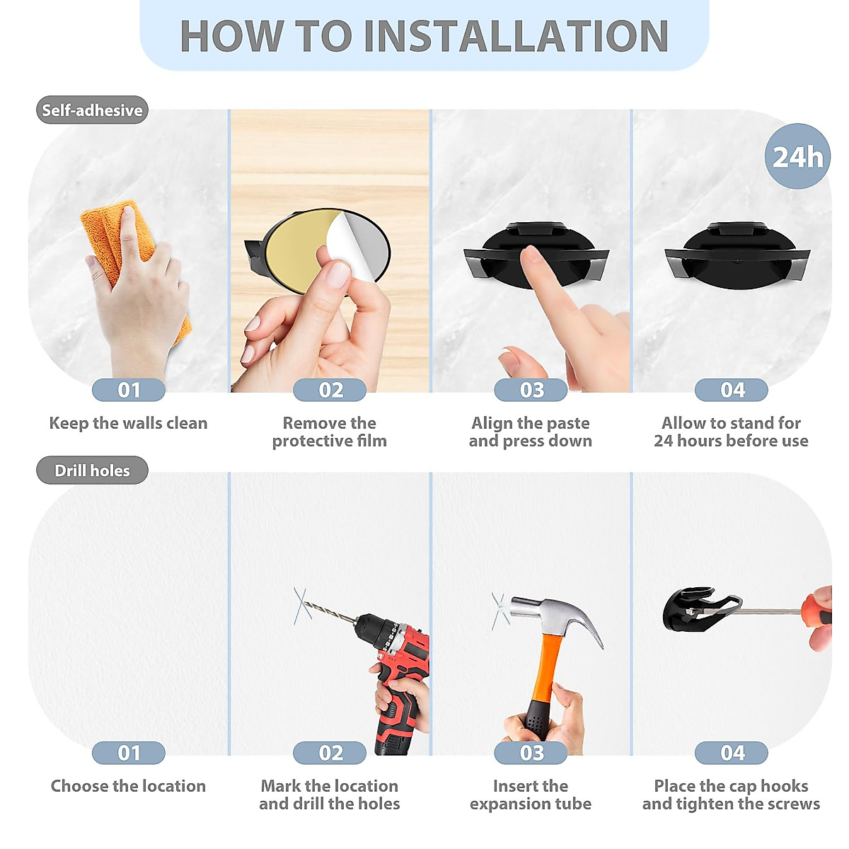 Puiuisoul 20 Pack Adhesive Hat Hooks for Wall, Hat Hangers for Baseball Caps, Hat Holder on Wall, No Drilling Required Wall Mount Hat Rack, Space-Saving Hat Display and Organizer