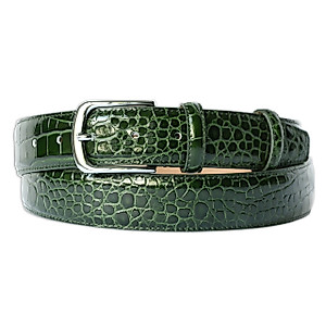 PASQUALE CUTARELLI Mens Crocodile Pattern Italian Leather Belt Green Medium 36 Inches