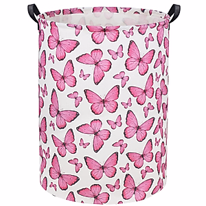 HIYAGON Butterfly Baby Laundry Basket Baby Hamper for Nursery Girl Kids Pink Hamper Cute Kids Toys Storage Bin Organizer Animal Room Decor for Home(Butterfly)