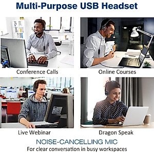 USB Headset with Microphone Noise Cancelling & Audio Controls, Stereo Computer Headphones for Business Skype UC Lync Softphone Call Center Office, Clearer Voice, Super Light, Ultra Comfort
