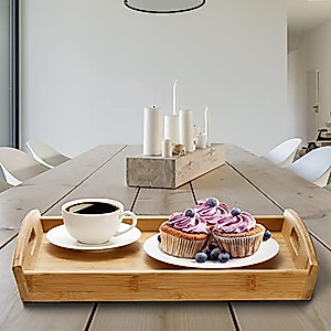 Peohud 4 Pack Bamboo Serving Trays with Handles, Rectangular Kitchen Food Tray for Eating, Dinner trays for Eating on Couch, Wood Serving Platter for Breakfast, Tea, Bar, Restaurant, Party or Bed