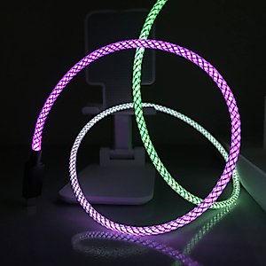 ULIKTO 3.3ft Type C Cable Led Light Up Charging Cable 7 Colors RGB Gradual Changing Shining 66W 5A QC3.0 Fast Charger Cord for Galaxy Note 20 Ultra/Note 10/S20/S10/S8 Plus/Note 9