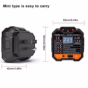 Ruoshui Outlet Tester 48-250V, GFCI Tester CAT II 300V, Receptacle Tester with Voltage Display, Standard US Electrical Socket Tester with 7 Visual Indications for Home & Professional Use…