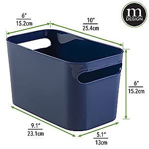 mDesign Deep Plastic Bathroom Vanity Storage Bin with Handles - Organizer for Hand Soap, Body Wash, Shampoo, Lotion, Conditioner, Hand Towel, Hair Brush, Mouthwash - 10" Long, 8 Pack - Navy Blue
