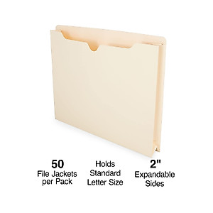 Staples 440373 File Jackets With Reinforced Tab 2-Inch Expansion Letter Size Manila 50/Bx