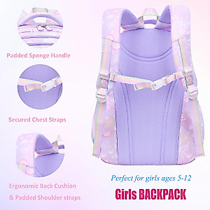 Vimivon Girls Backpack for Kids 6-8 Butterfly Backpacks for Girls 8-10 1st 2nd Grade Kindergarten Preschool Elementary School,Purple