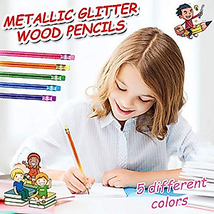Color Changing Mood Metallic Glitter Pencil with Eraser Wooden Pencils Heat Activated Color Changing Pencils Thermochromic Pencils for Students Easter Birthday Pencils Party Favors (30 Pieces)