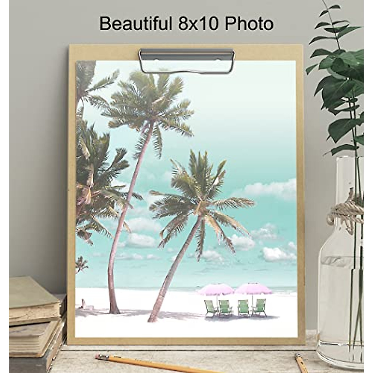 Tropical Palm Trees, Ocean Wall Art - Nautical Decoration for Bedroom, Living Room, Beach Themed Bathroom Decor - Gift for Sea Lovers, Women - 8x10 UNFRAMED Shabby Chic Boho Bohemian Photo