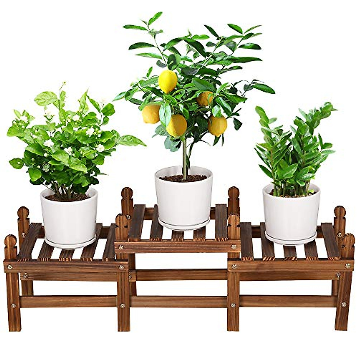 Tovacu Wood Flower Stand Small Plant Stand Indoor Outdoor Plant Shelf Low Window Shelf for Plants Windowsill Plant Rack for Patio Balcony Hallway Garden (33.5”Long,Multiple Combination Way)