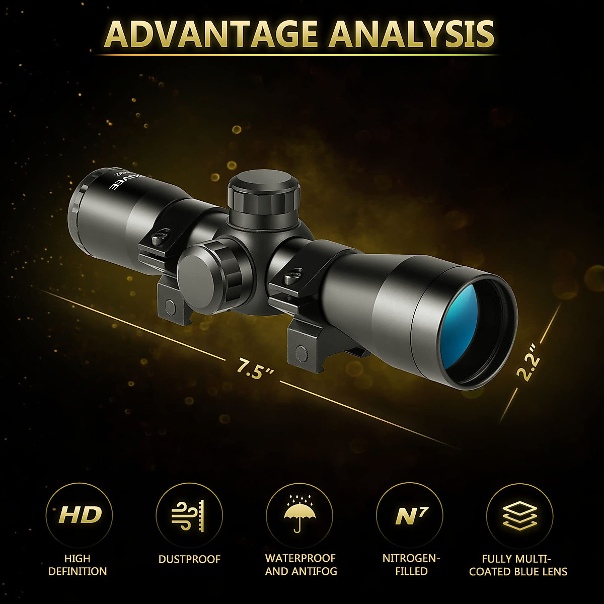 SOROVEE 4x32 Compact Rifle Scope,Airsoft Scope Crosshair Optics,Hunting Gun Scopes with 20mm Free Mounts,Ajustable Diopter,Windage and Elevation