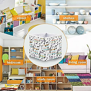 Kigai Music Notes Cube Storage Bins - 11x11x11 in Large Foldable Cubes Organizer Storage Basket for Home Office, Nursery, Shelf, Closet