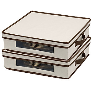 Household Essentials Natural 537 Vision Storage Box with Lid and Handles | Charger Plates and Platters Canvas with Brown Trim