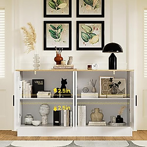 Anystyle 53.1“W White 4 Door Buffet Cabinet, Coffee Bar Cabinet with Adjustable Shelf, Kitchen Buffet Sideboard for Living Room, Kitchen
