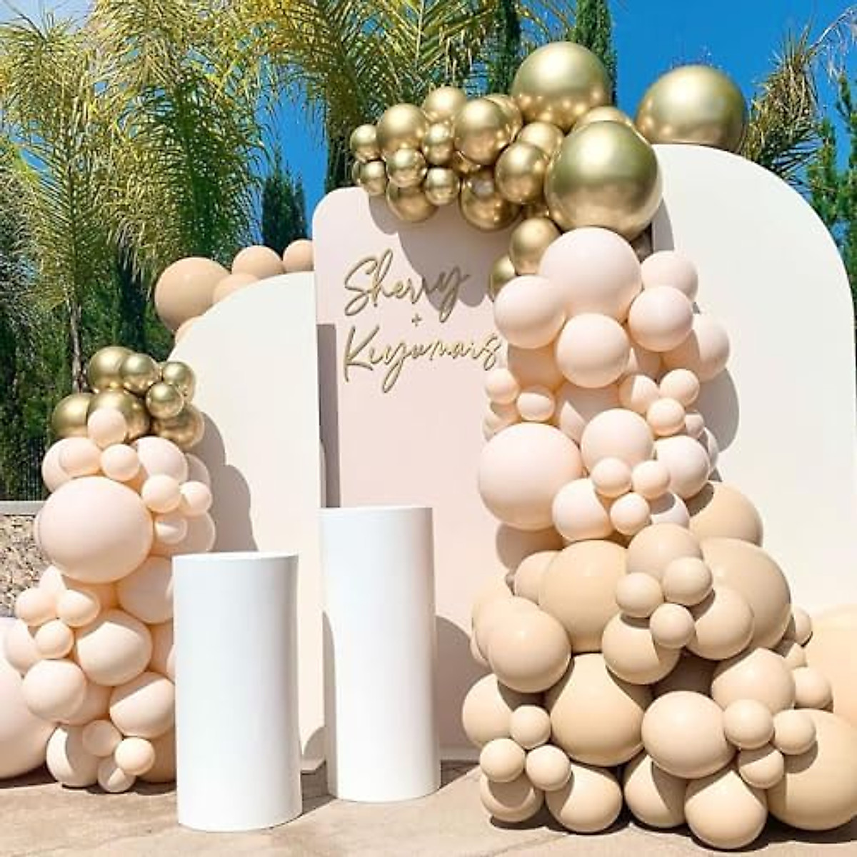 Nude Blush Balloon Garland Double Stuffed Beige Ivory Gold Boho Neutral Balloons Arch Kit for Baby Shower Gender Reveal Birthday Baptism Wedding Party Decoration