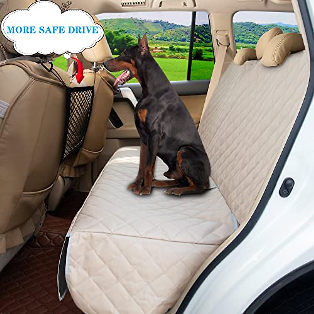 Bark Lover Dog Car Seat Cover for Back Seat Dog Seat Covers for Cars Waterproof Backseat Protector, Nonslip Rear Seat Cover for Dogs Kids,Universal Size Fits Cars Trucks SUVs (Beige)