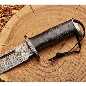HK Handmade 13″Hunting Bowie Knife,Forged Damascus Bushcraft knife,knives for men with gray pakkawood Handle & leather sheath,damascus knife best for Outdoor & Indoor Camping,Survival,Skinning