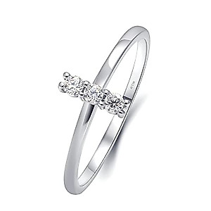 Daesar 14ct White Gold Wedding Ring Women, Anniversary Rings Women Thin Simple 0.1ct Round Natural Diamond White Gold Ring Size 8.5