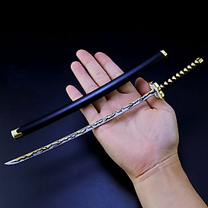 QISUO Demon Slayer Kaigaku Japanese Sword Toys,Katana Model Artificial Mini Metal Model Keychain Gift Toys, Black, 25.5cm