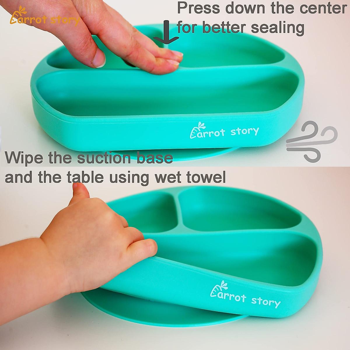 Carrot story 100% Silicone Suction Baby Toddler Plate, 2-Pack, Waterproof Washable Plate, BPA Free, Microwave/Dishwasher Safe (Sweet)