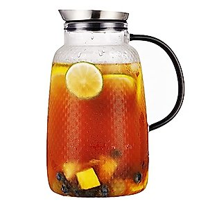 Purefold 80 ounces “Pineapple Series” Glass Pitcher with Stainless Steel Lid, Hot and Cold Water Carafe, Fruit Tea Coffee Maker, Ice Tea Pitcher, Juice Jar