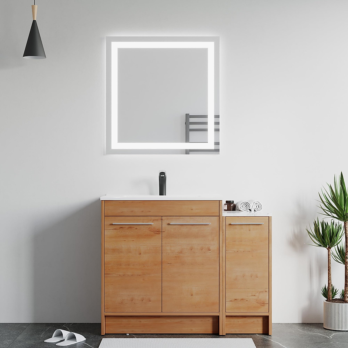 Dowell Oak Natural Bathroom Vanity with Ceramic Sink Combo, Modern Bathroom Cabinet with Soft-Close Door, Freestanding Single Bathroom Vanity Set (24 Inch)