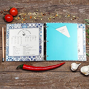 Cookbook Recipe Binder/Organizer, Blue Pattern 3-Ring Binder to Hold All Your Recipes and Recipe Cards, 6 Tabbed Divider Sections, 50 Matching Recipe Cards Included