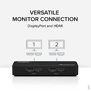 Plugable 4K DisplayPort and HDMI Dual Monitor Adapter for USB 3.0 and USB-C, Compatible with Windows and ChromeOS