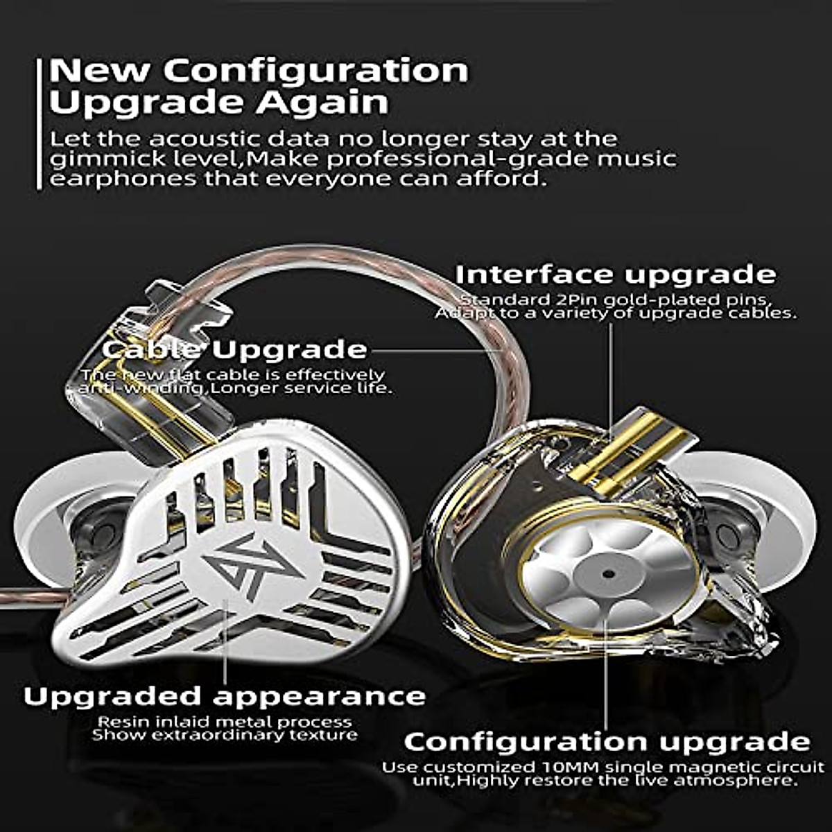 KZ EDS High Resolution Noise-canceling Headphones Professional Configuration Earphone in-Ear Monitoring Earbuds Portable earpieces Sports and Exercise Headset (Transparent Color Without mic)
