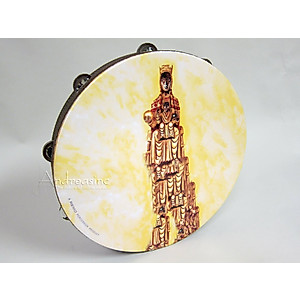 Remo Tambourine, Alessandra Belloni, 16" Dia, 9 Prs Jingles x 1 Row, 'The Black Madonna Of Monserrat' Graphic