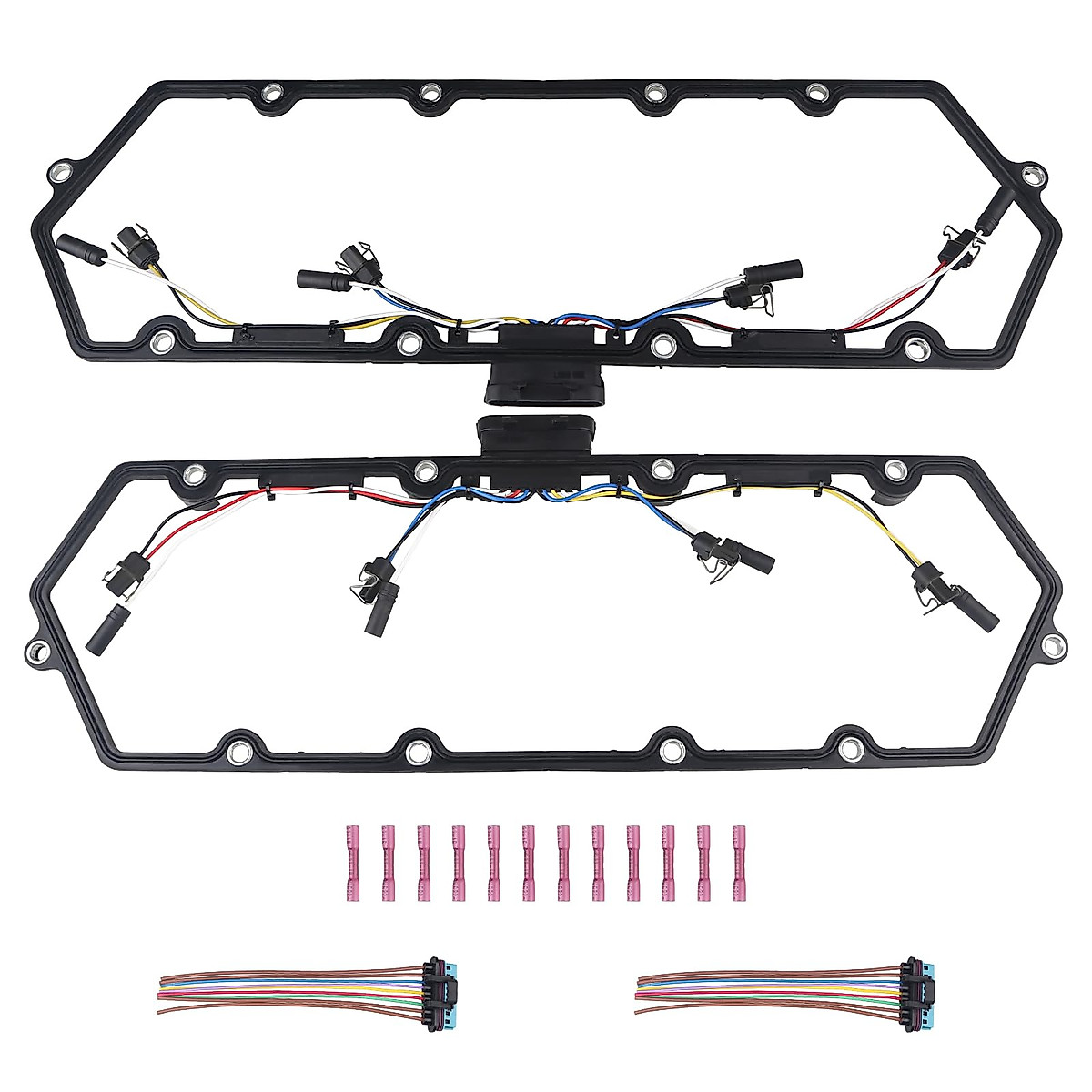 WMPHE Compatible with Powerstroke Diesel Valve Cover Gasket with Injector Glow Plug Harness Ford Truck 7.3L 1998 1999 2000 2001 2002 2003, OEM F81Z-6584-AA, F81Z-9D930-AB, 615-201