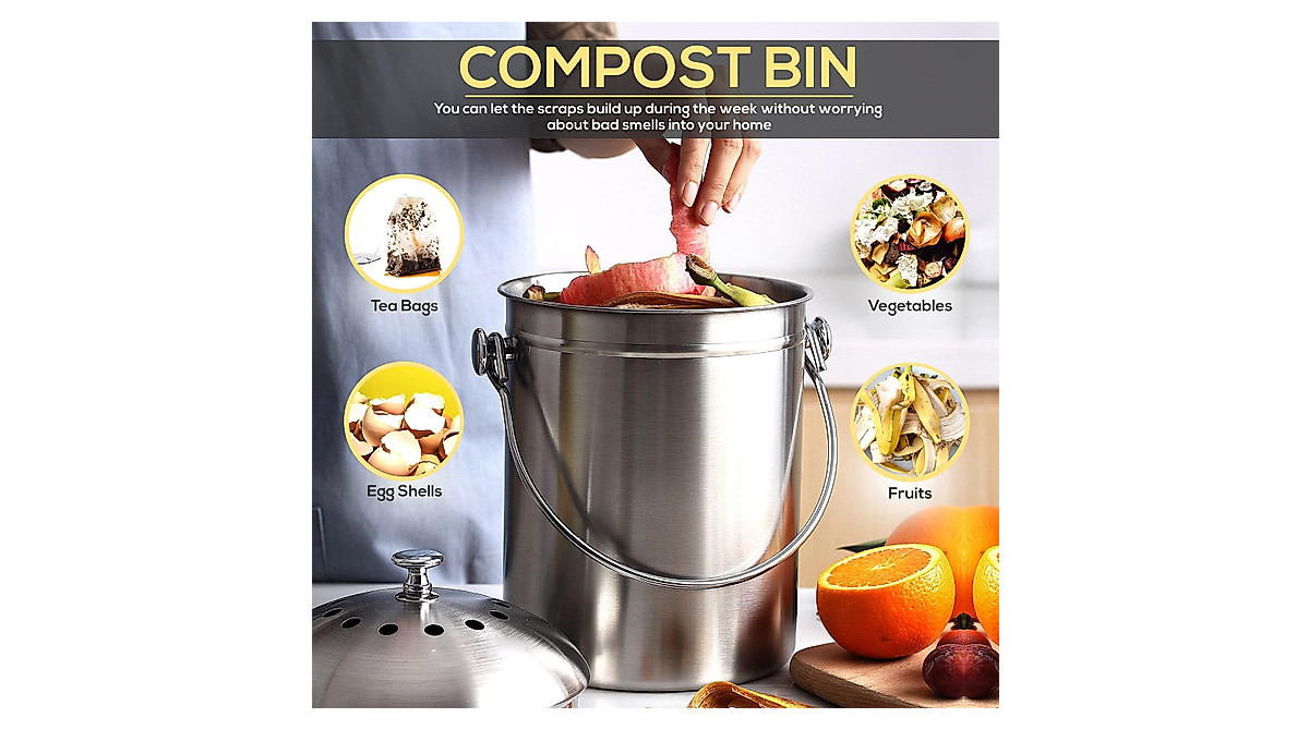 Stylish PerGar Stainless Steel Compost Bin for Kitchen