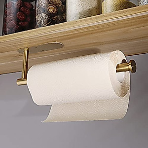 Under Cabinet Paper Towel Holder - Self Adhesive Paper Towel Roll Holder Wall Mount, Rose Gold SUS304 Stainless Steel Towel Paper Holder for Kitchen, Bathroom, Cabinets